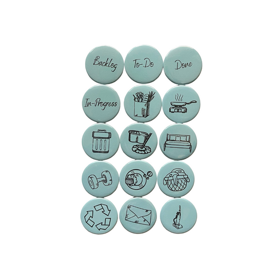 Productivity Magnets for Task Management Board • 1.5" • Set of 15 • Bl ...